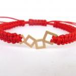 Macrame Red Bracelet , Handmade Red Macrame Bracelet With Gold Plated ...