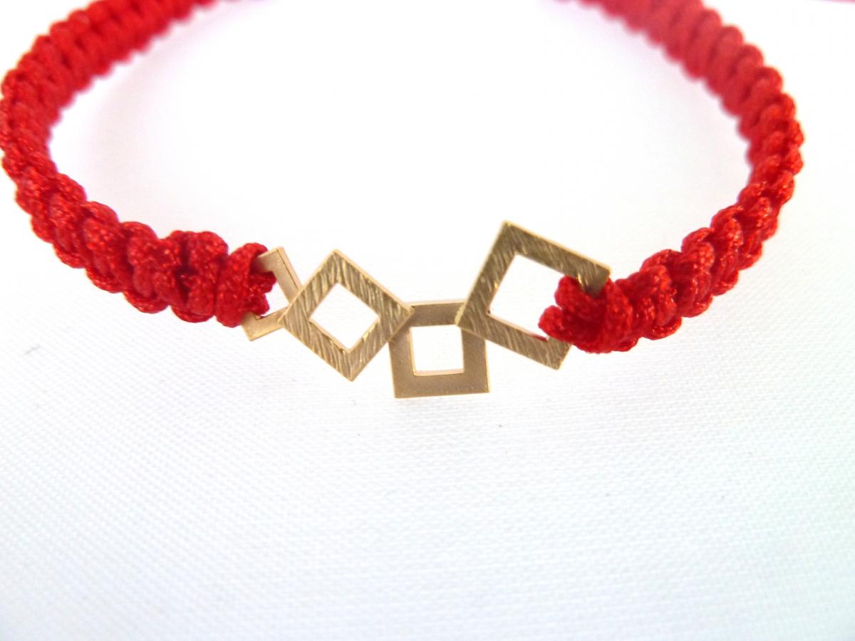 Macrame Red Bracelet , Handmade Red Macrame Bracelet With Gold Plated ...