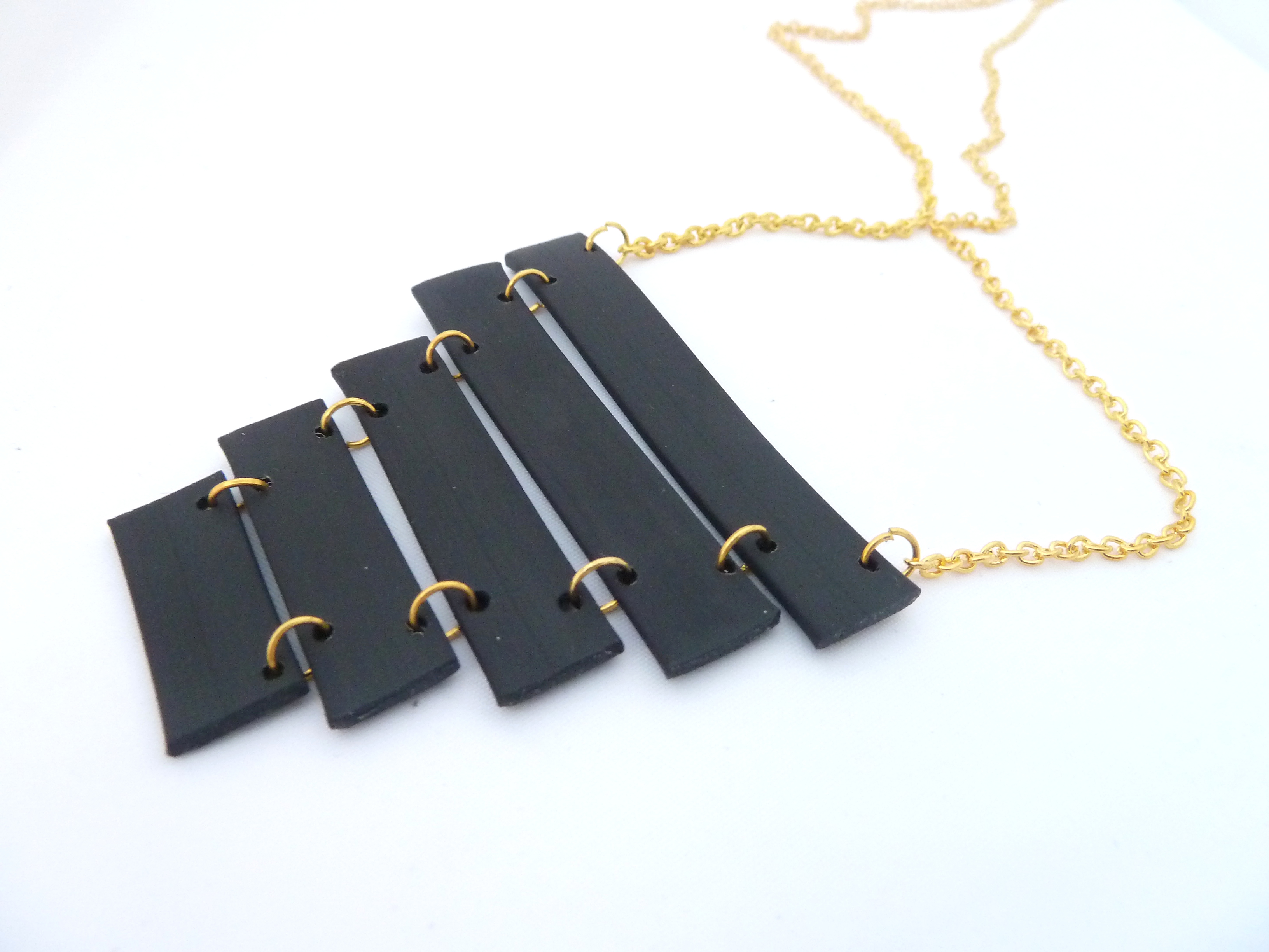 Minimal Long Geometric Necklace/gold Plated Long Chain/rubber Jewelry ...