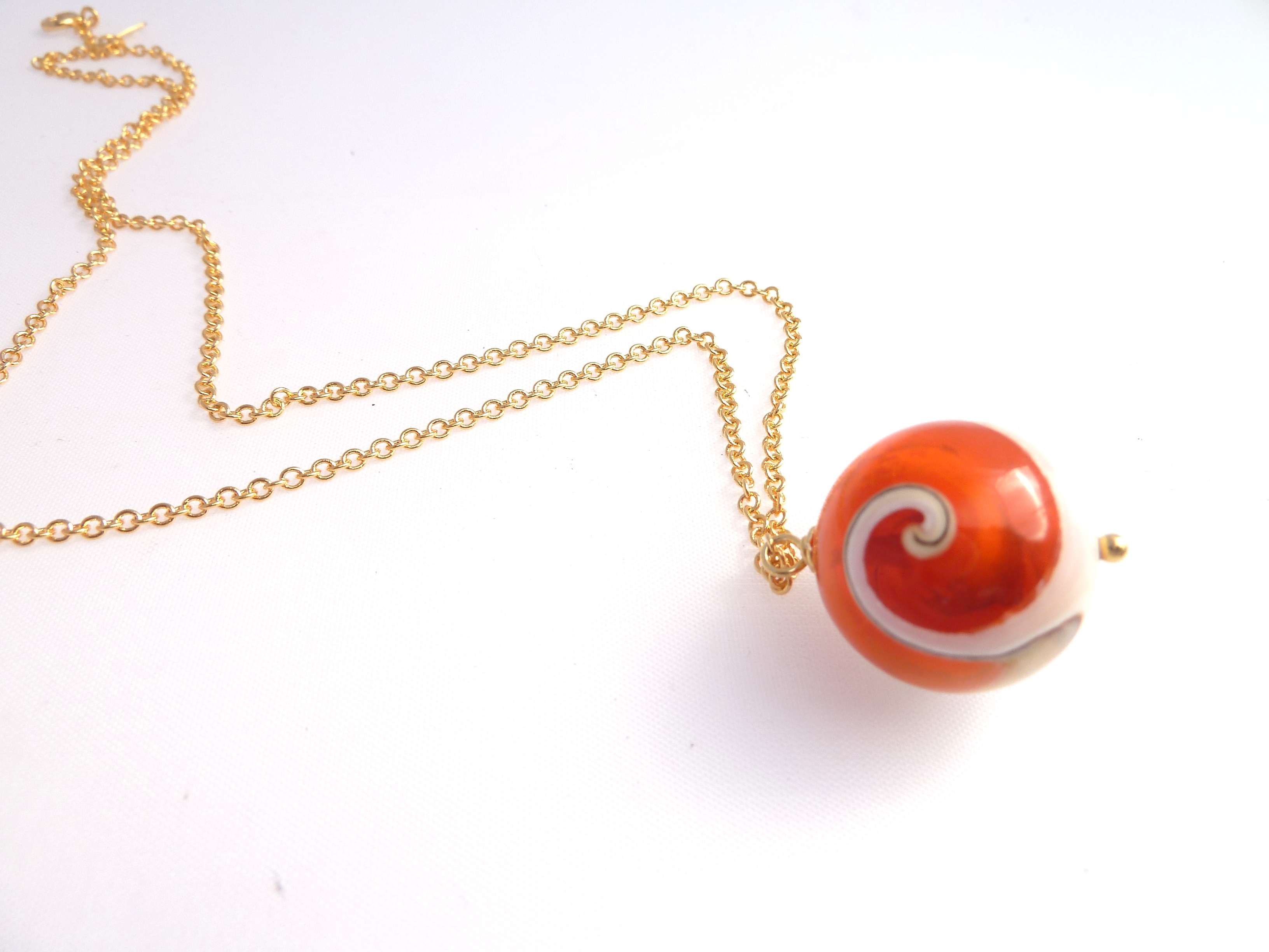 22K Gold Plated Fine Cable Chain Necklace With An Orange Shell Bead ...