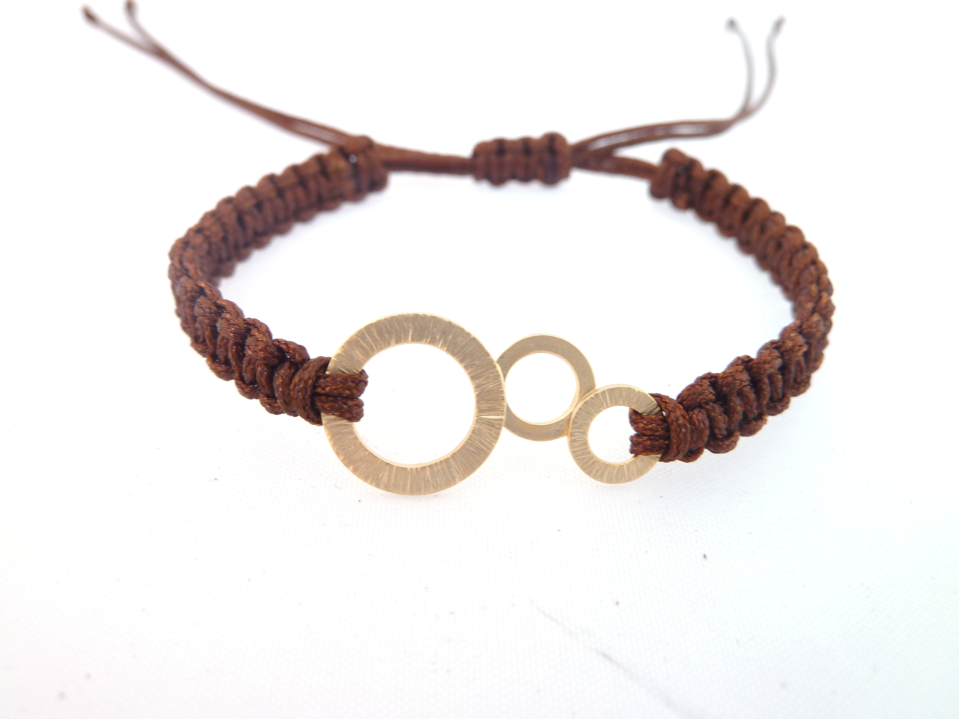 Brown Macrame Bracelet , Handmade Brown Macrame Bracelet With Gold ...