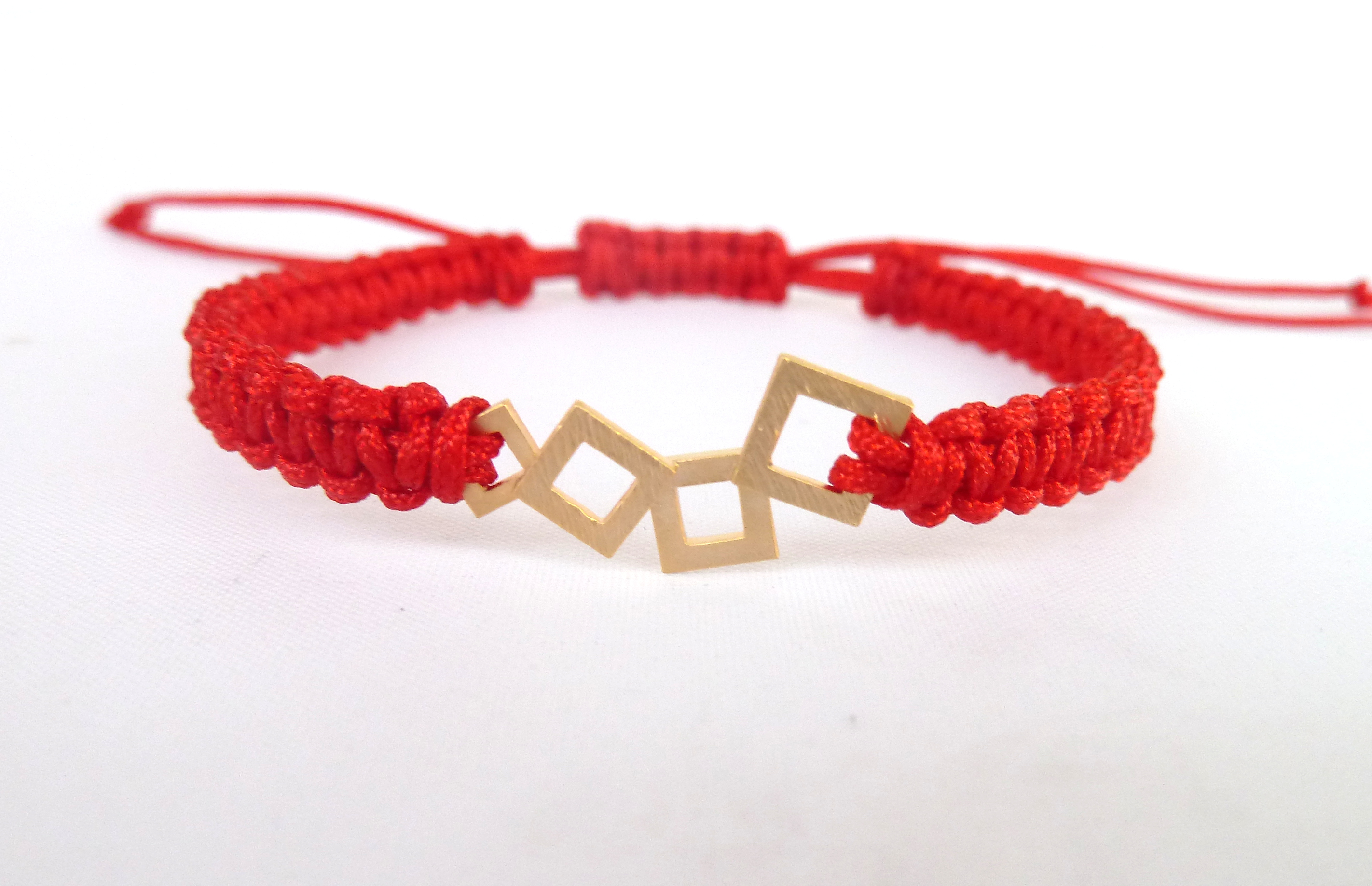 Macrame Red Bracelet , Handmade Red Macrame Bracelet With Gold Plated ...