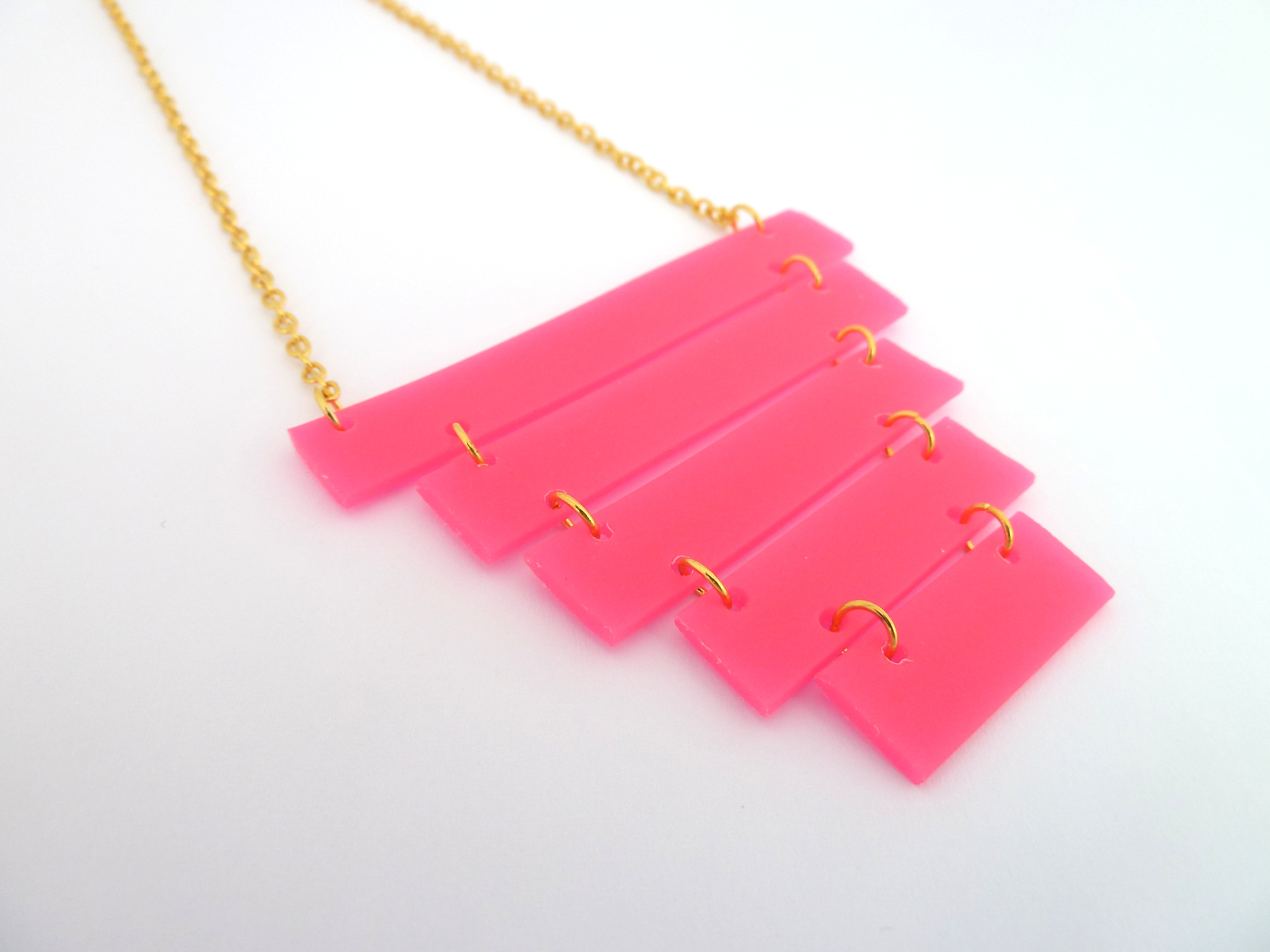 Neon Geometric Necklace , Neon Pink, Minimal Necklace, Gold Plated ...